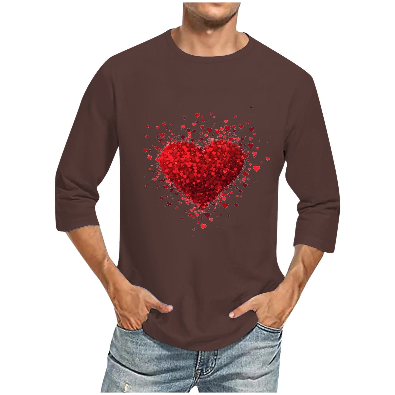 HaoXianJian Heart Shirts for Men ,Men's Casual 3/4 Sleeve Shirts Cute ...