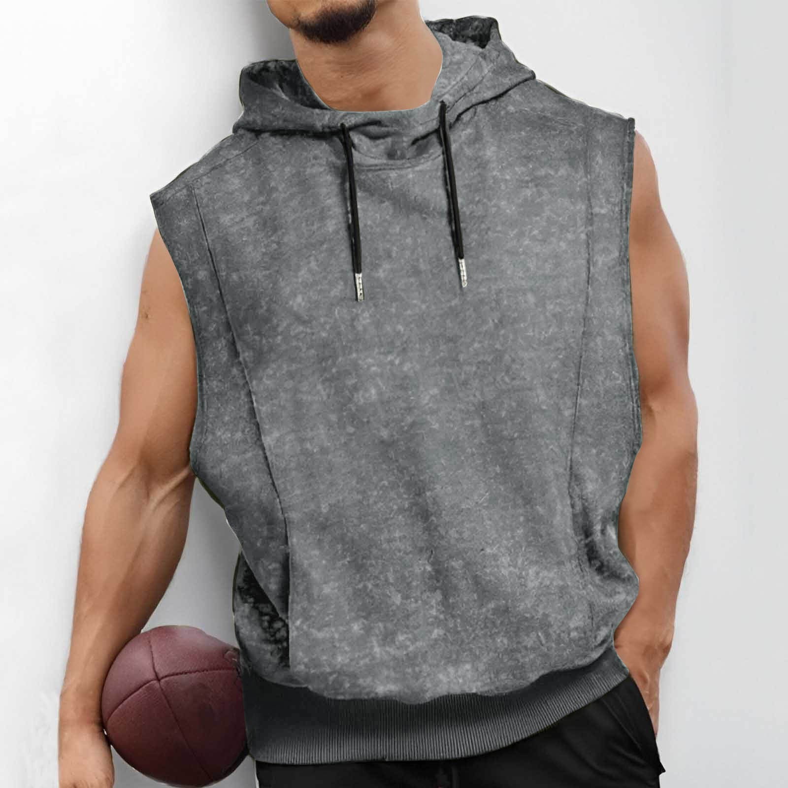 HaoXianJian Men's Sleeveless Hoodie Workout Gym Sweatshirt Muscle Fits ...