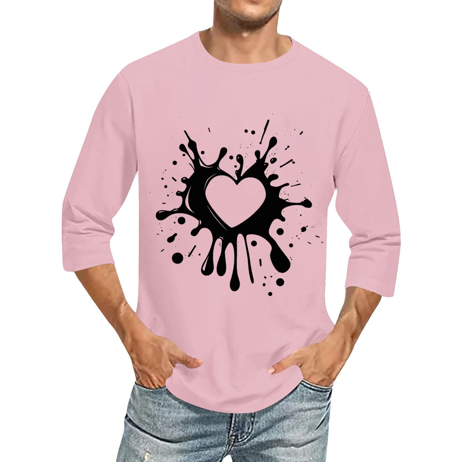 HaoXianJian Mens Love Heart Raglans T-Shirts Casual Long Sleeve ...