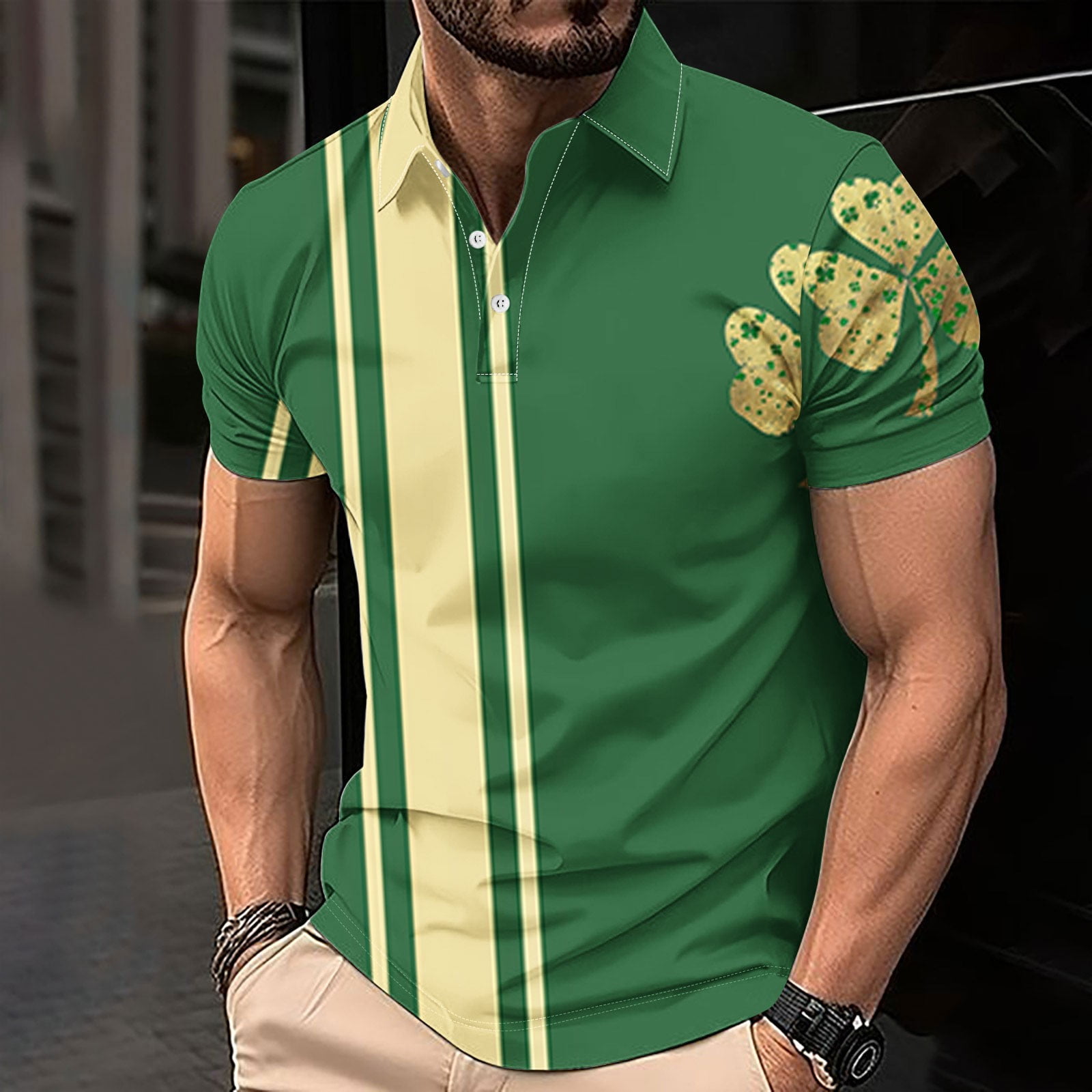 HaoXianJian Mens Shamrock Button Up Tops Patricks Day Blouse Shirt ...