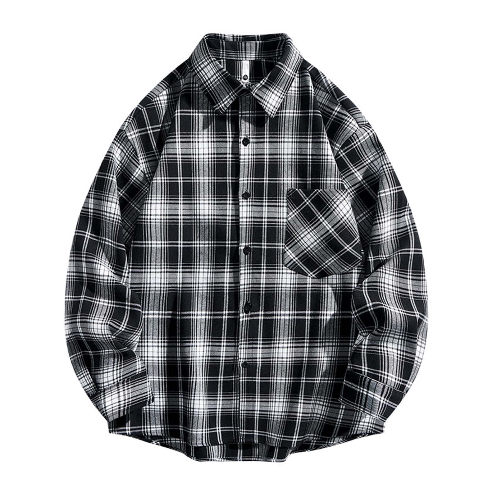 HaoXianJian Mens Shirts Plaid Shirt Printed Big & Tall Button-Up Shirts Men's Casual Long ...
