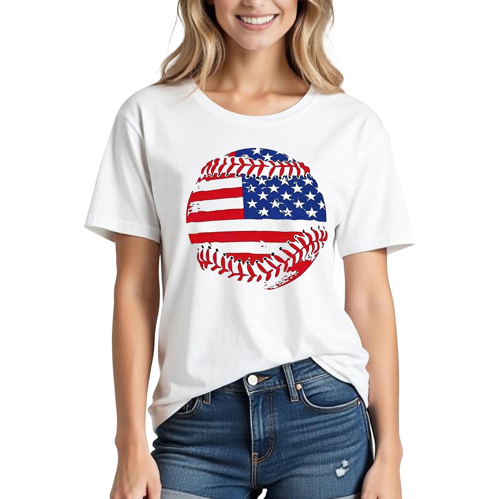 HaoXianJian USA Flag Shirts for Women Cotton USA 4th of July Short ...