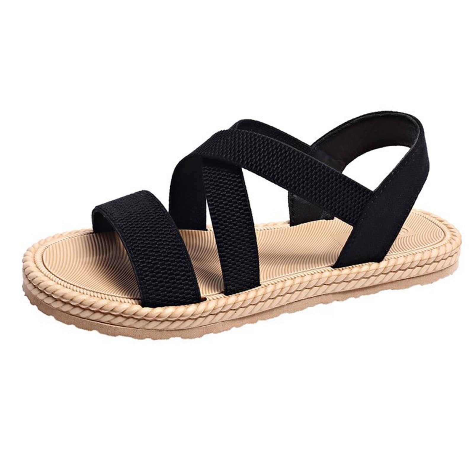 HaoXianJian Women’s Flat Sandals Open Toe Elastic Ankle Strap Slip on ...