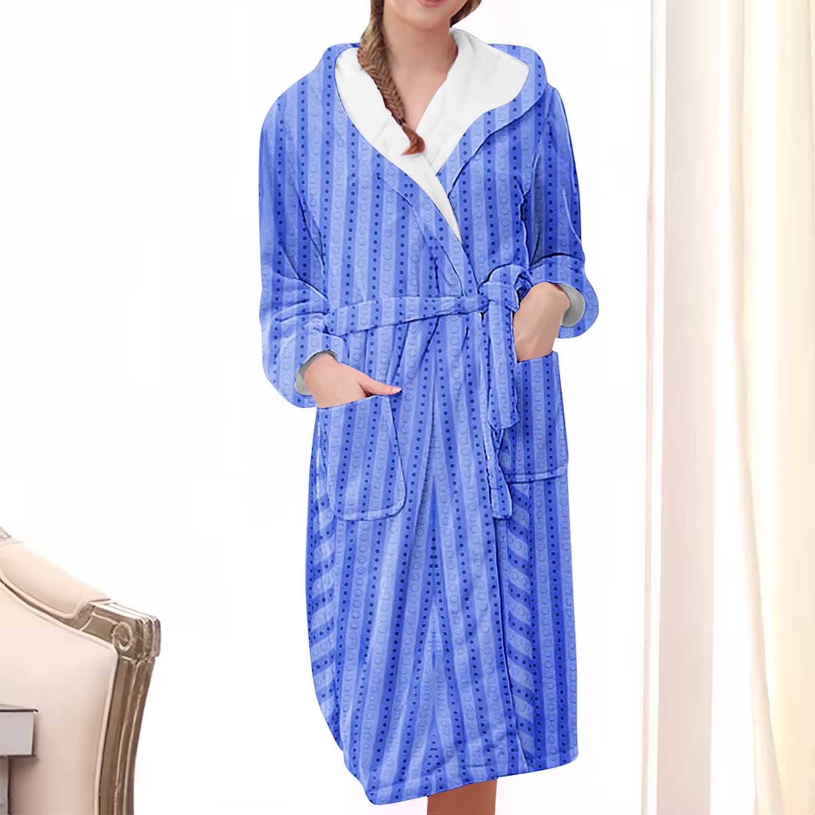 HaoXianJian Women's Robe Pajamas Stripe Print Womens Robes Long with ...