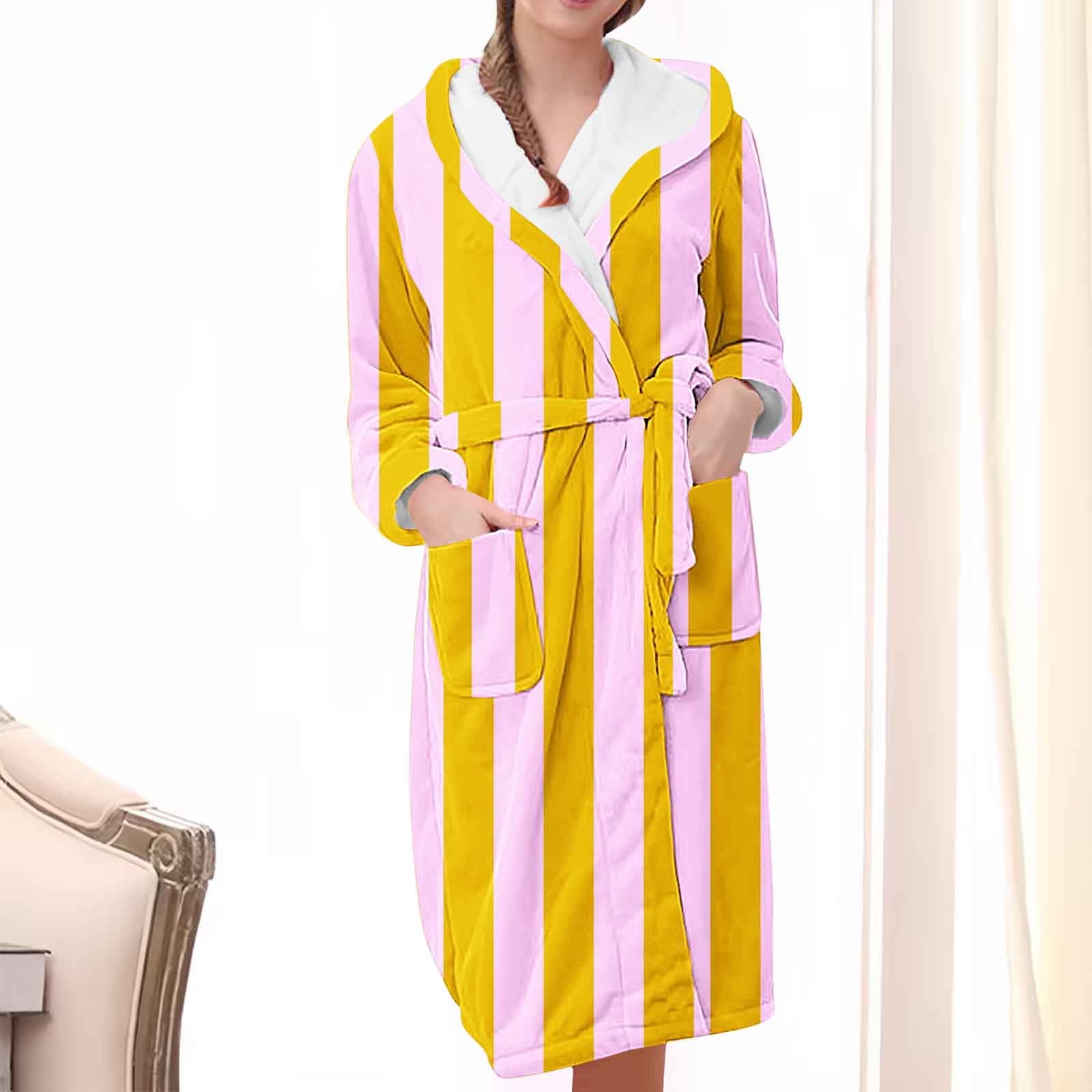 HaoXianJian Women's Robe Pajamas Stripe Print Womens Robes Long with ...