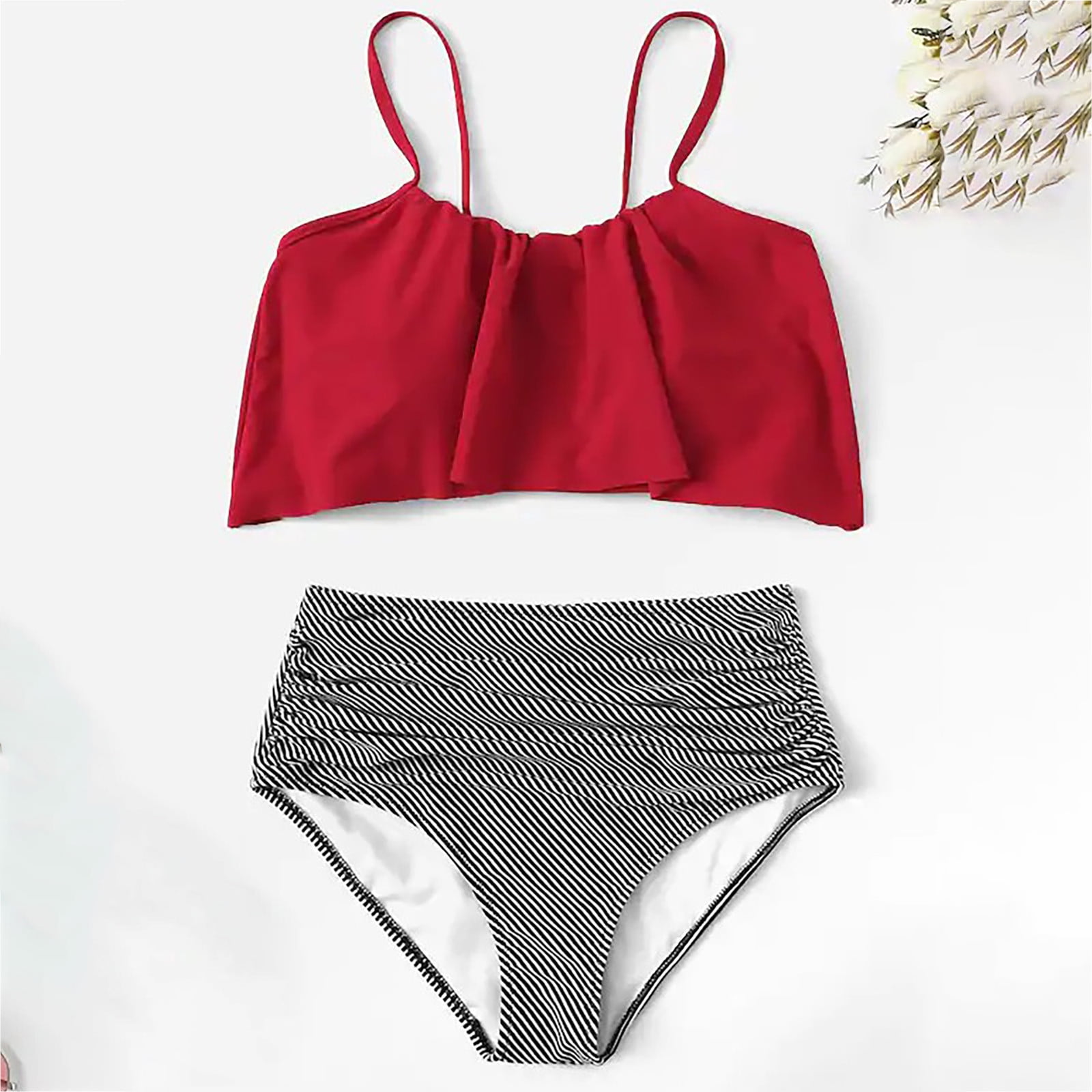 HaoXianJian Women's Ruffle Bikinis Swimsuit High Waied Bottom Plus Size ...