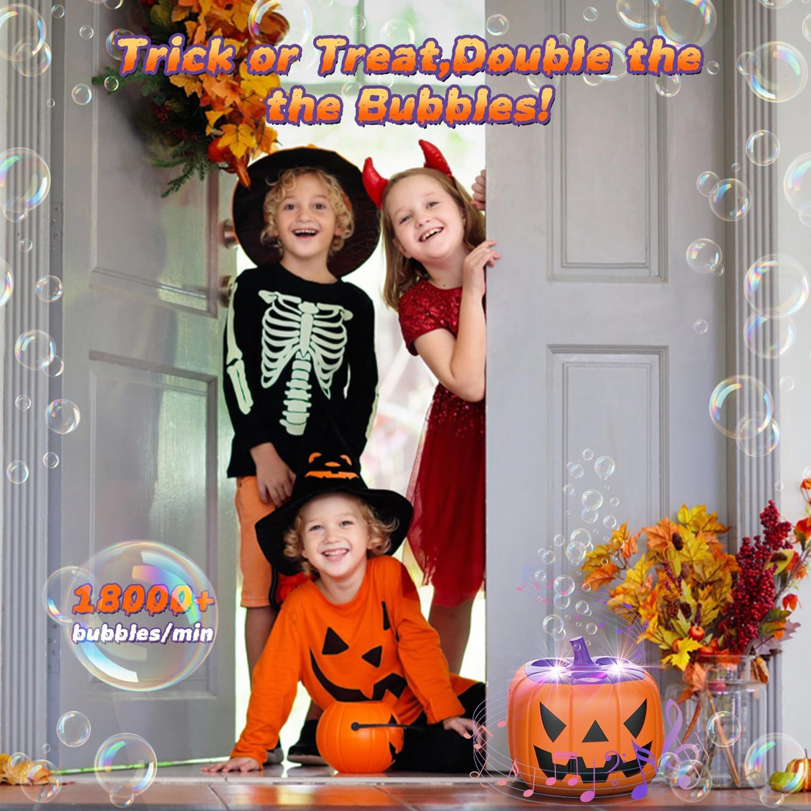 HaoXun 2025 Newest Halloween Pumpkin Head Bubble Machine with LED Light ...