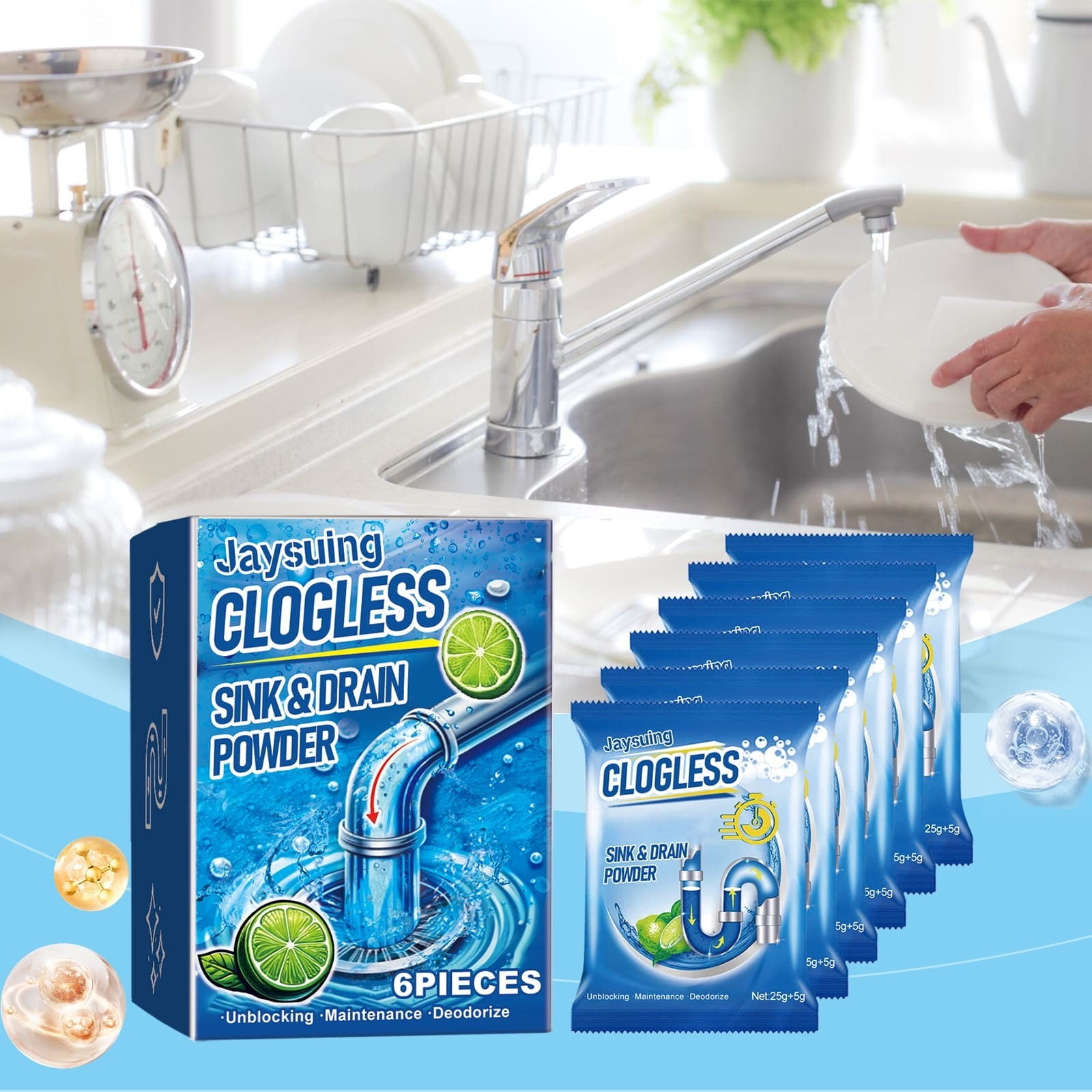 HaoXun [6-Pack] Fast-Acting Drain Clog Remover Powder - Quickly ...