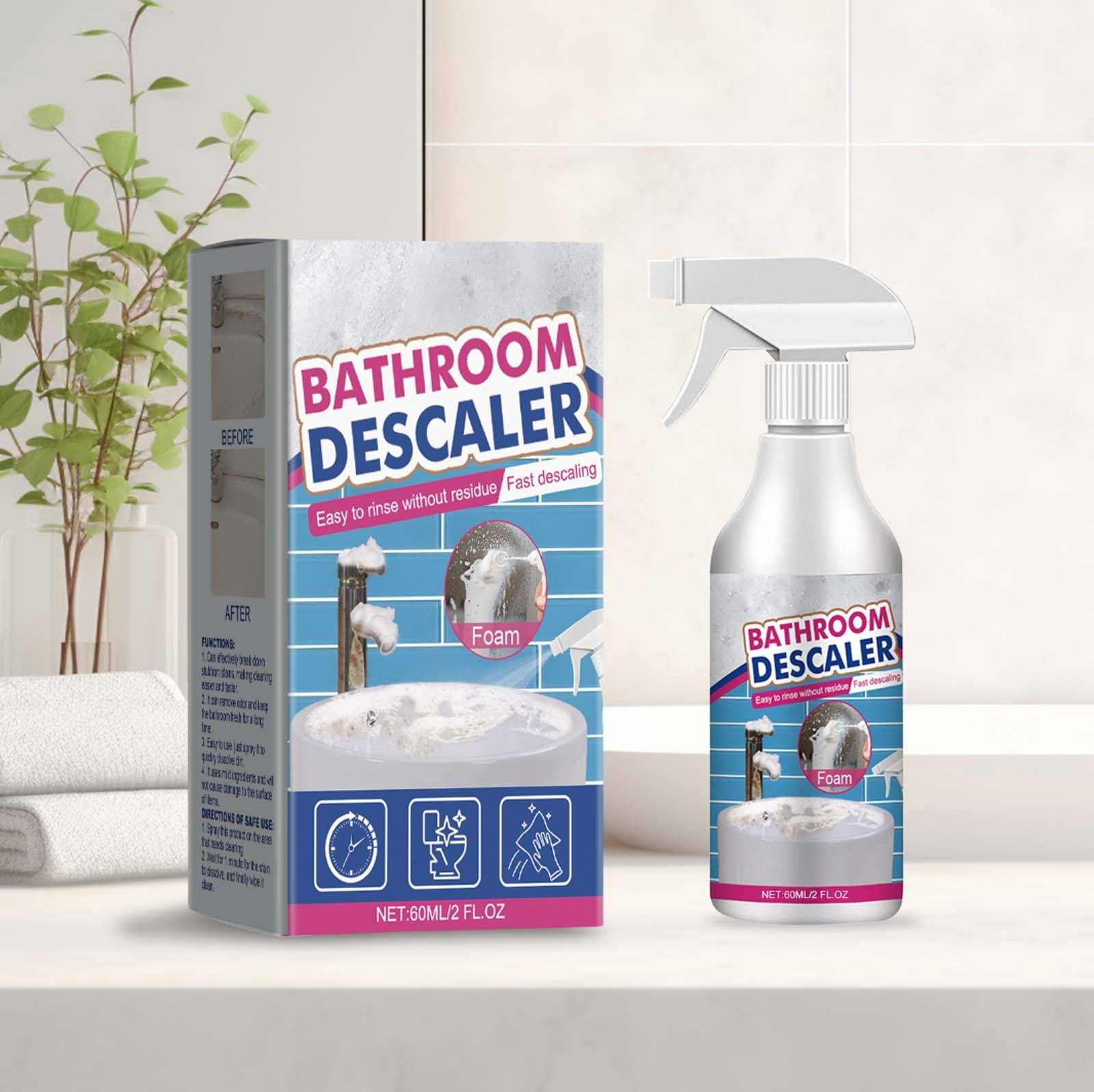 HaoXun 60ml Bathroom Cleaner Descaler - Plastic Bottle Stain Remover ...