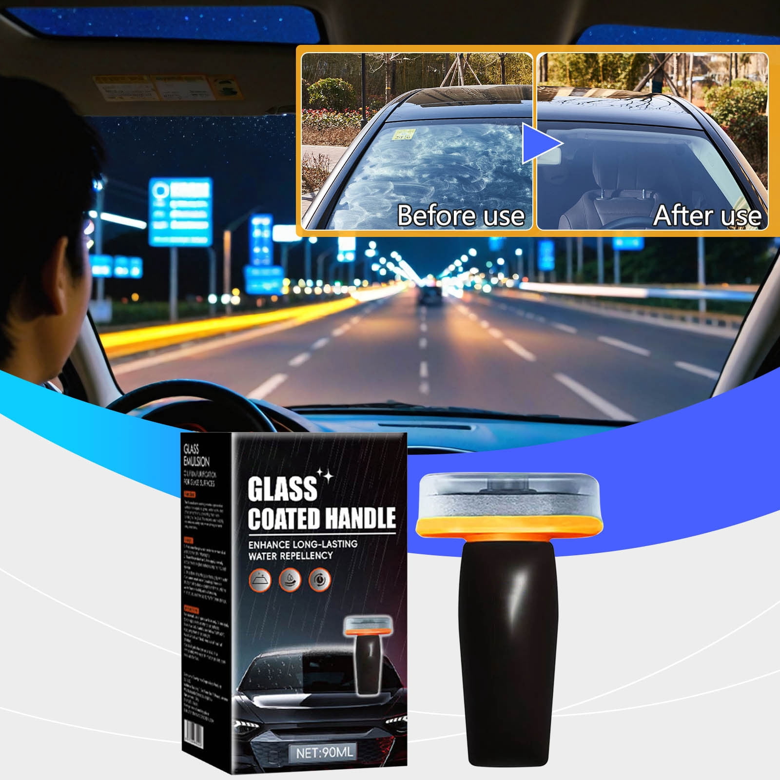 HaoXun 90ml Auto Glass Self-Lubricating Coating Wand - 2-in-1 Cleaner ...