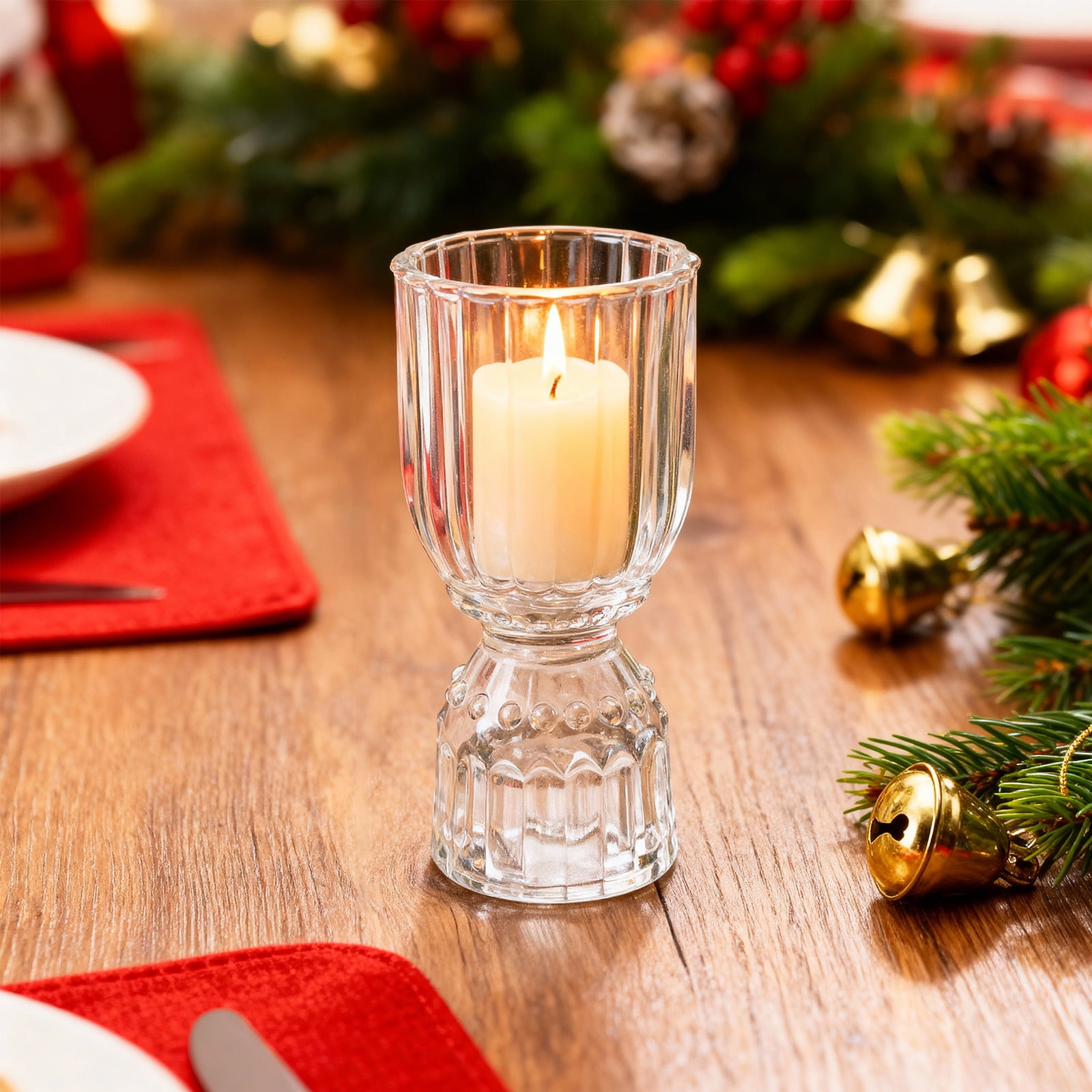 HaoXun Christmas Small Wine Glass Candlestick - Transparent Glass ...