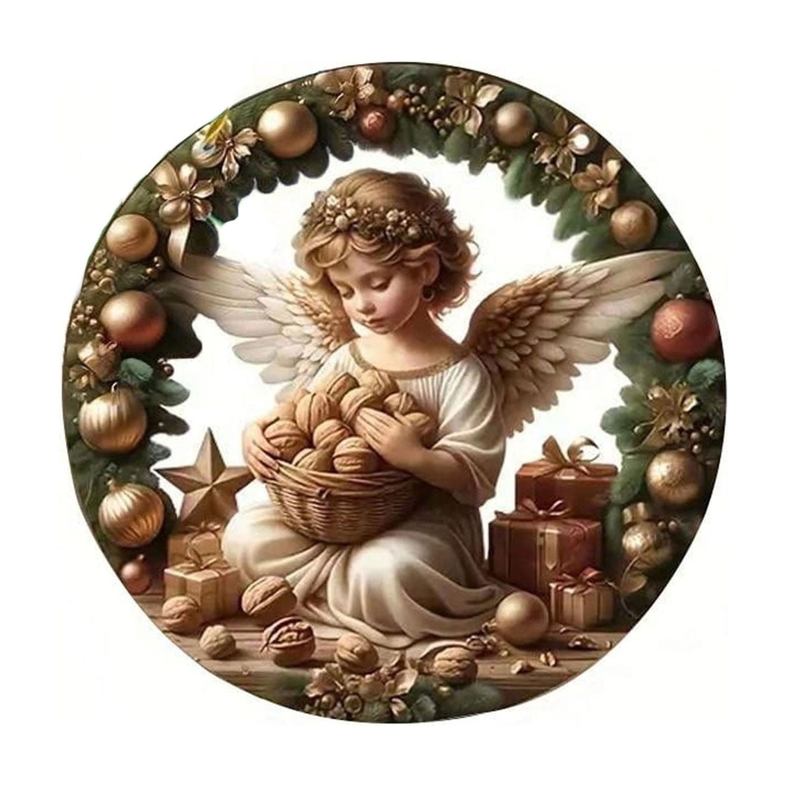 HaoXun Christmas Winged Child Holding Walnut Pendant - Holiday Window ...