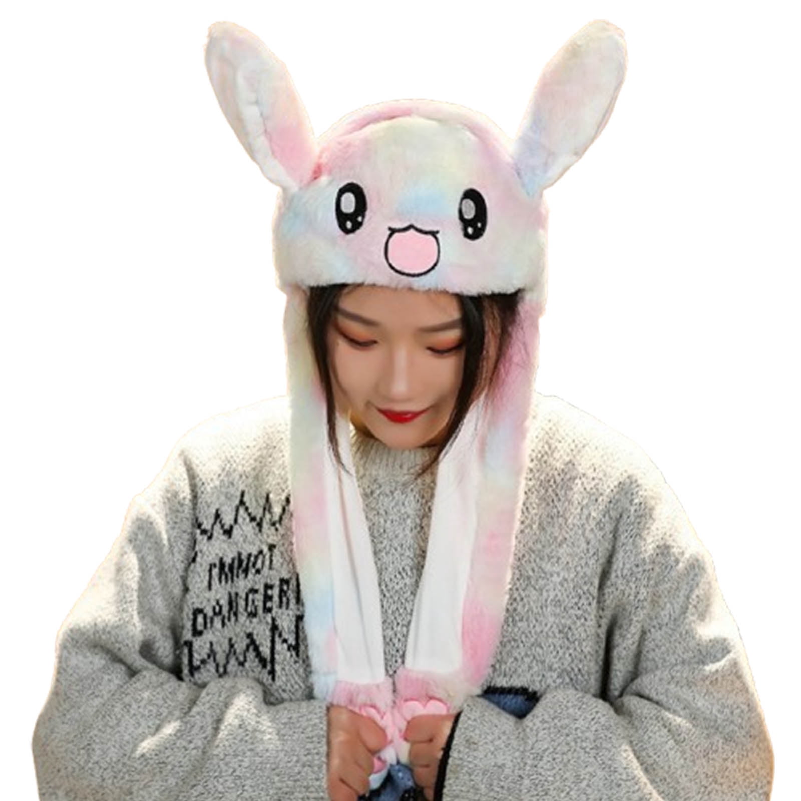 HaoXun Cute Rabbits Inflatable Ear Muffs and Hooded Scarf in One Faux ...