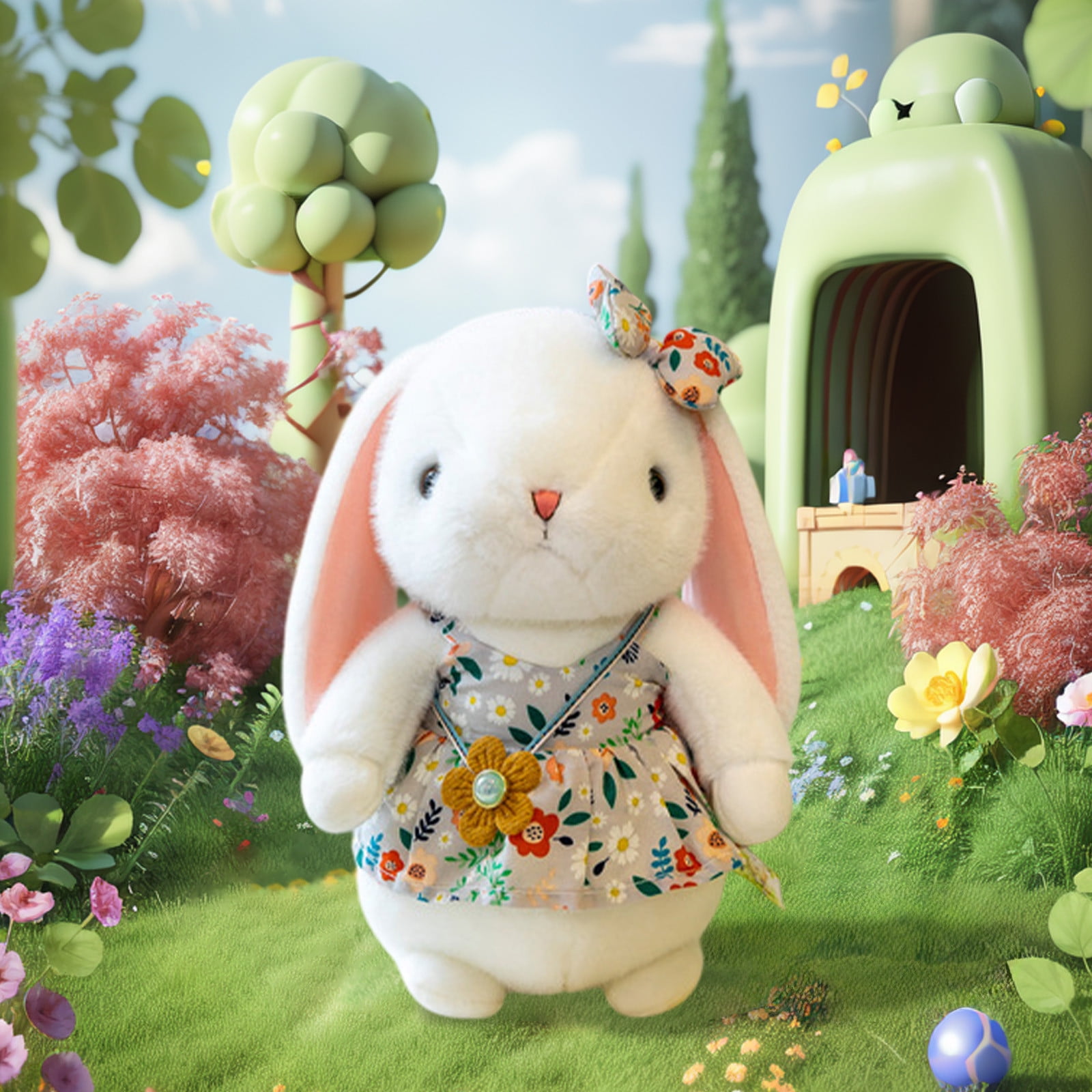 HaoXun Cute Rustic Floral Bunny Plush Toy - White Rabbit Doll with ...