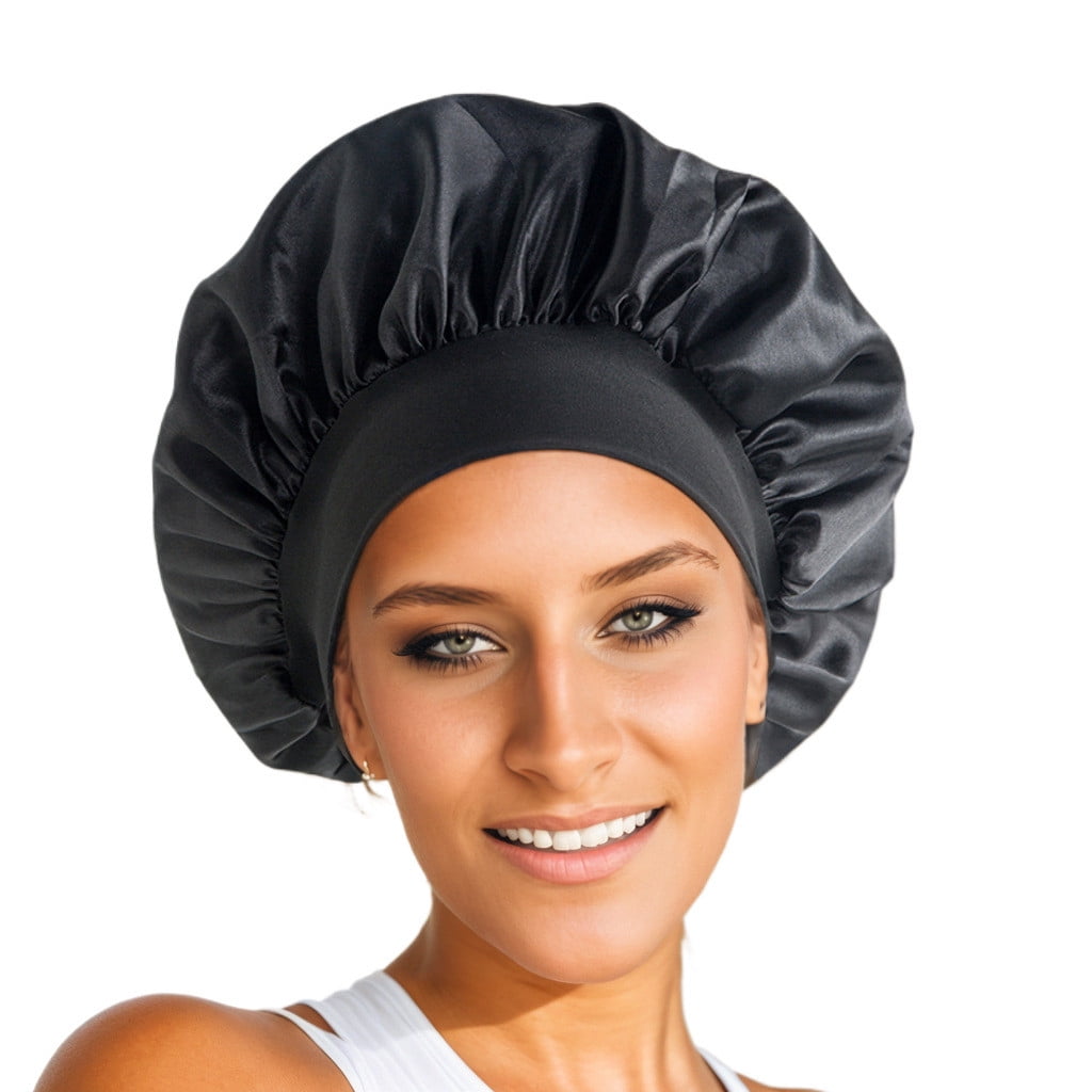 HaoXun Double Layer Silk Sleep Cap with Adjustable Strap - Satin Night ...