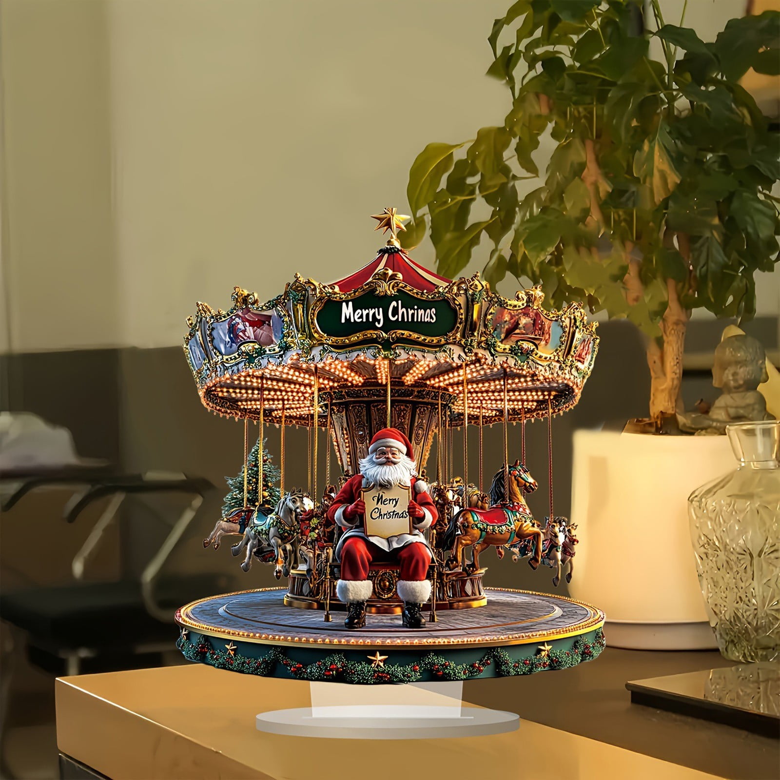 HaoXun Exquisite Christmas Carousel Flat Decoration | Multi Functional ...