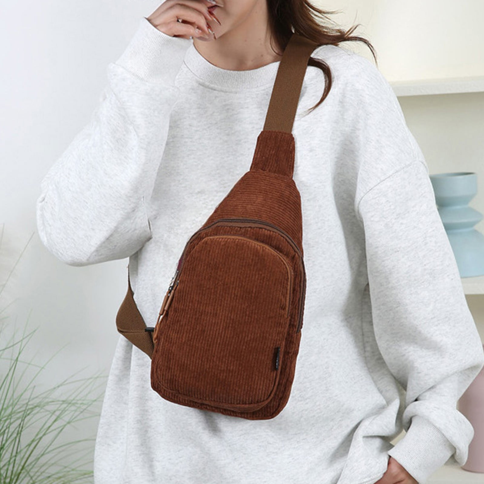 HaoXun Men's Corduroy Crossbody Chest Bag - Multifunctional Sports ...