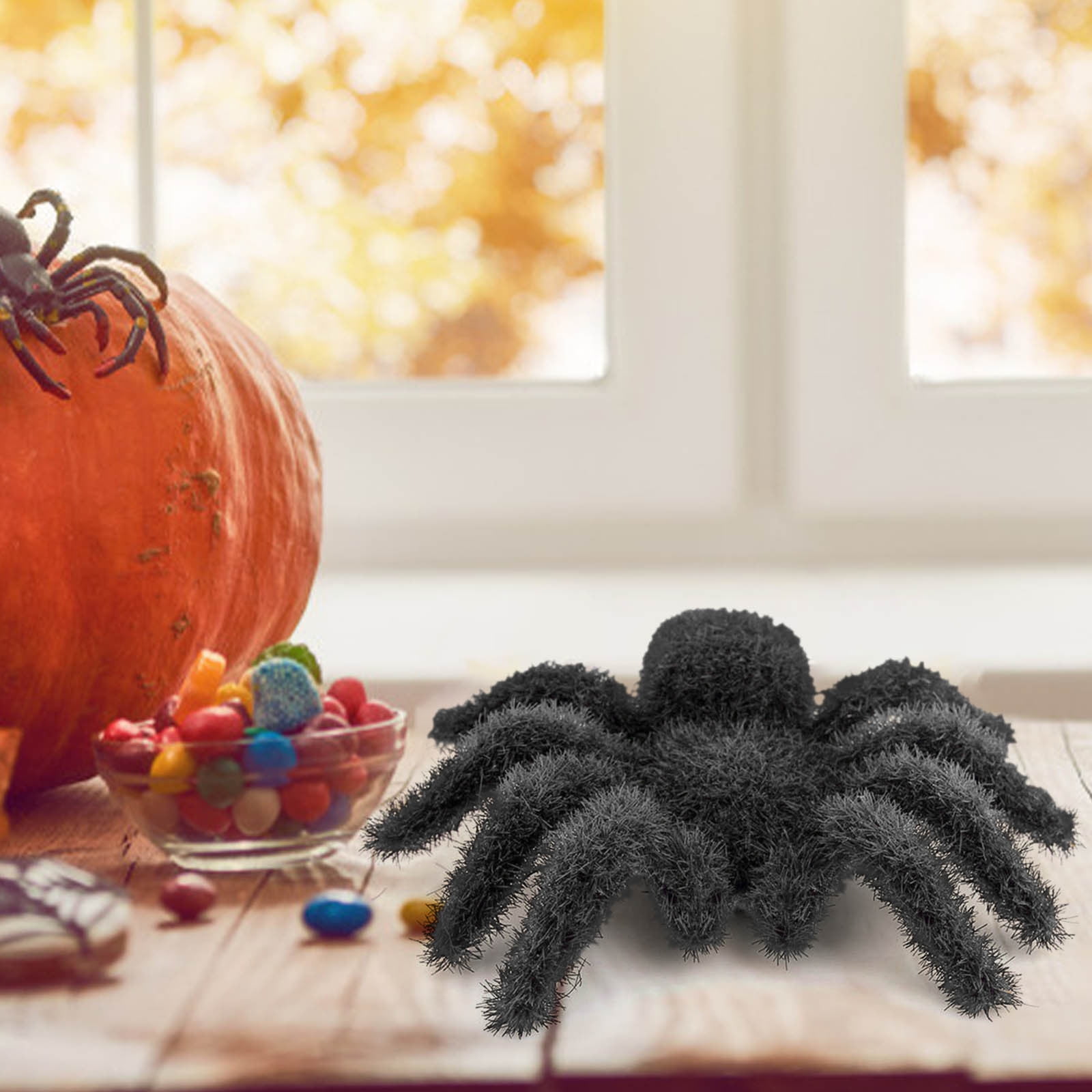 HaoXun Realistic Flocked Hairy Spider Decor - Halloween Scary Props ...