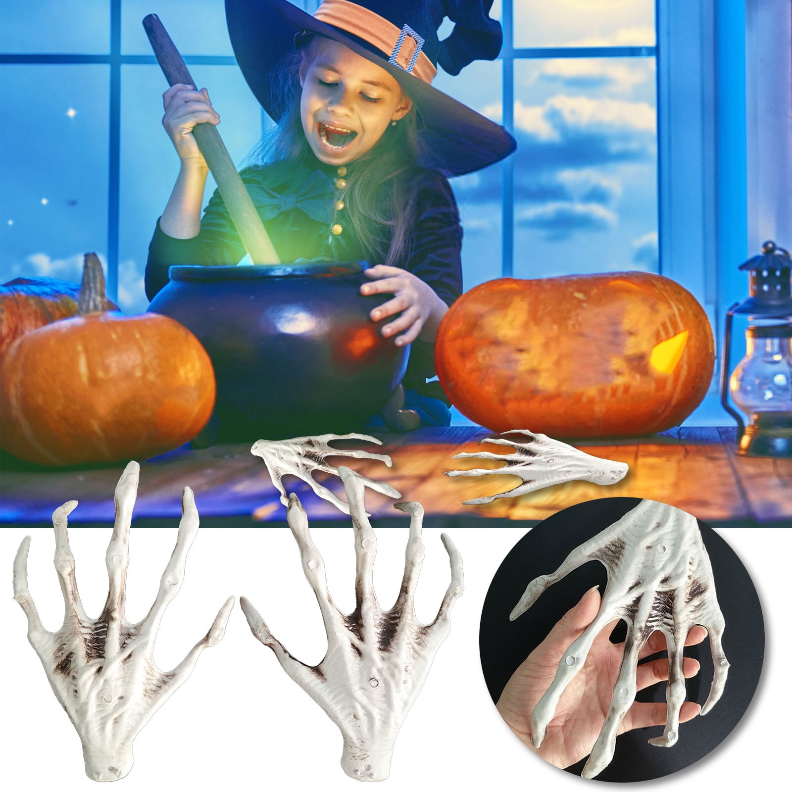 HaoXun Realistic Halloween Skeleton Hand Props - Scary Ghost Witch ...