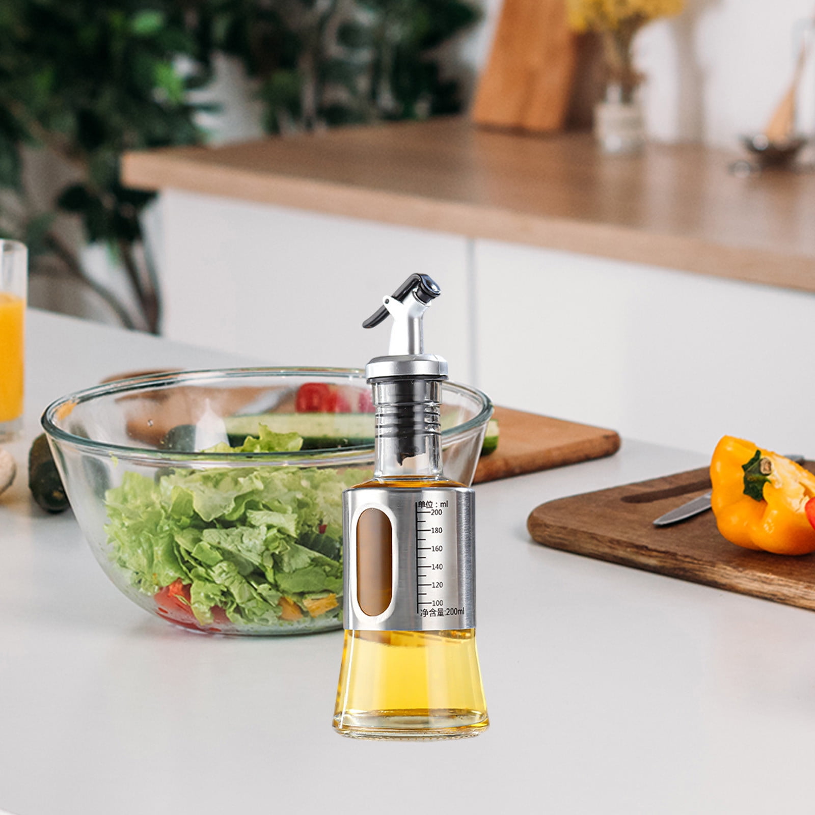 HaoXun Stainless Steel Oil Bottle with Scale - Automatic Opening and ...