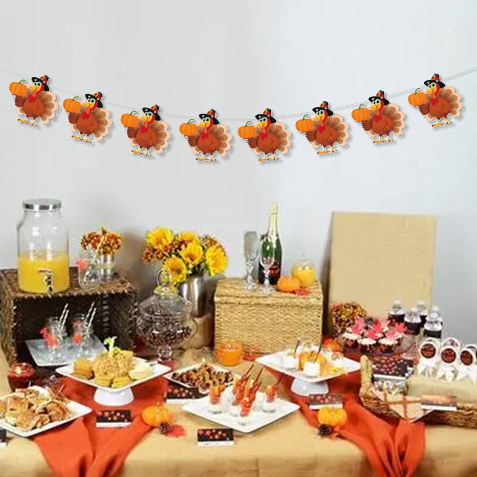 HaoXun Thanks Giving Banners Maple Leaves Pumpkins Turkeys Banner for ...