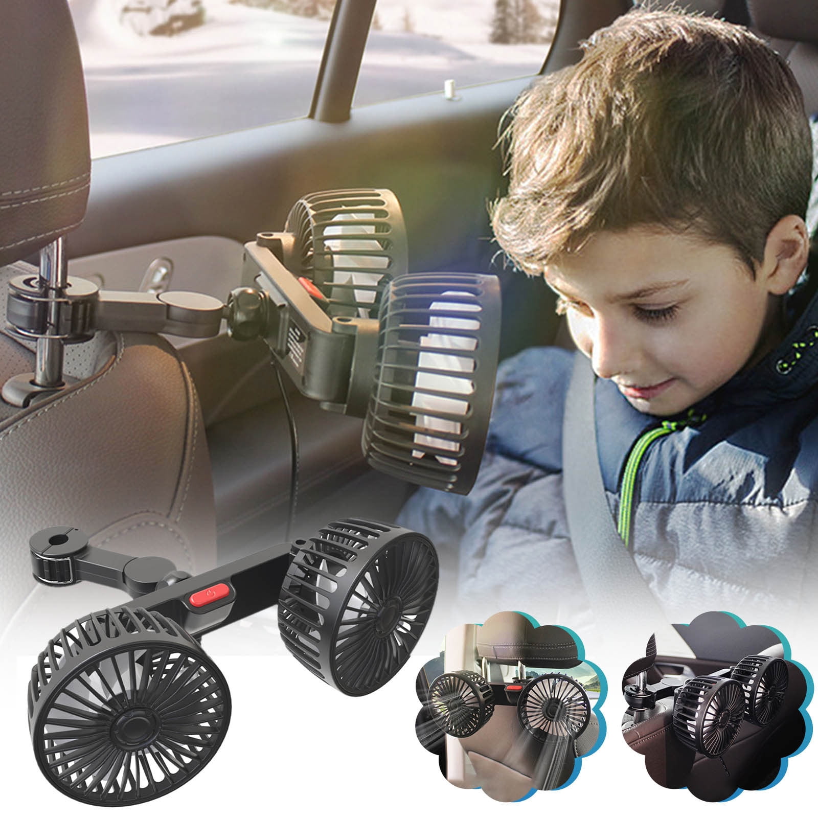 HaoXun USB Dual Head Car Fan for Backseat Cooling - 360° Rotatable Car ...