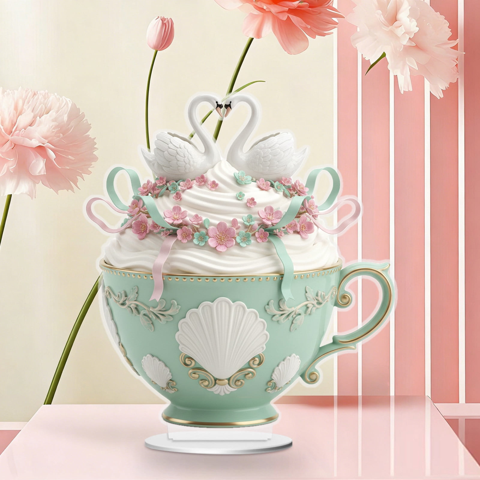 HaoXun Valentine's Day Acrylic Teacup Ornament - Heart-Shaped Romantic ...