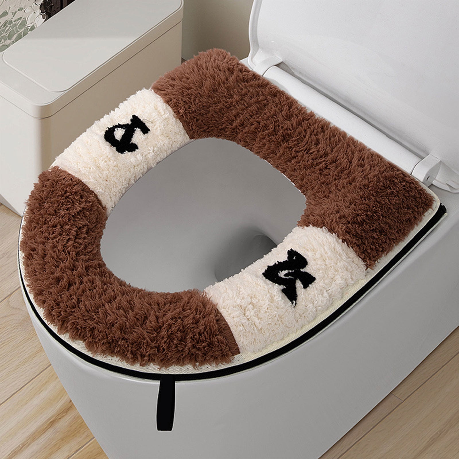 HaoXun Waterproof Fleece-Lined Zipper Toilet Seat Cover 16.54x14.96 ...