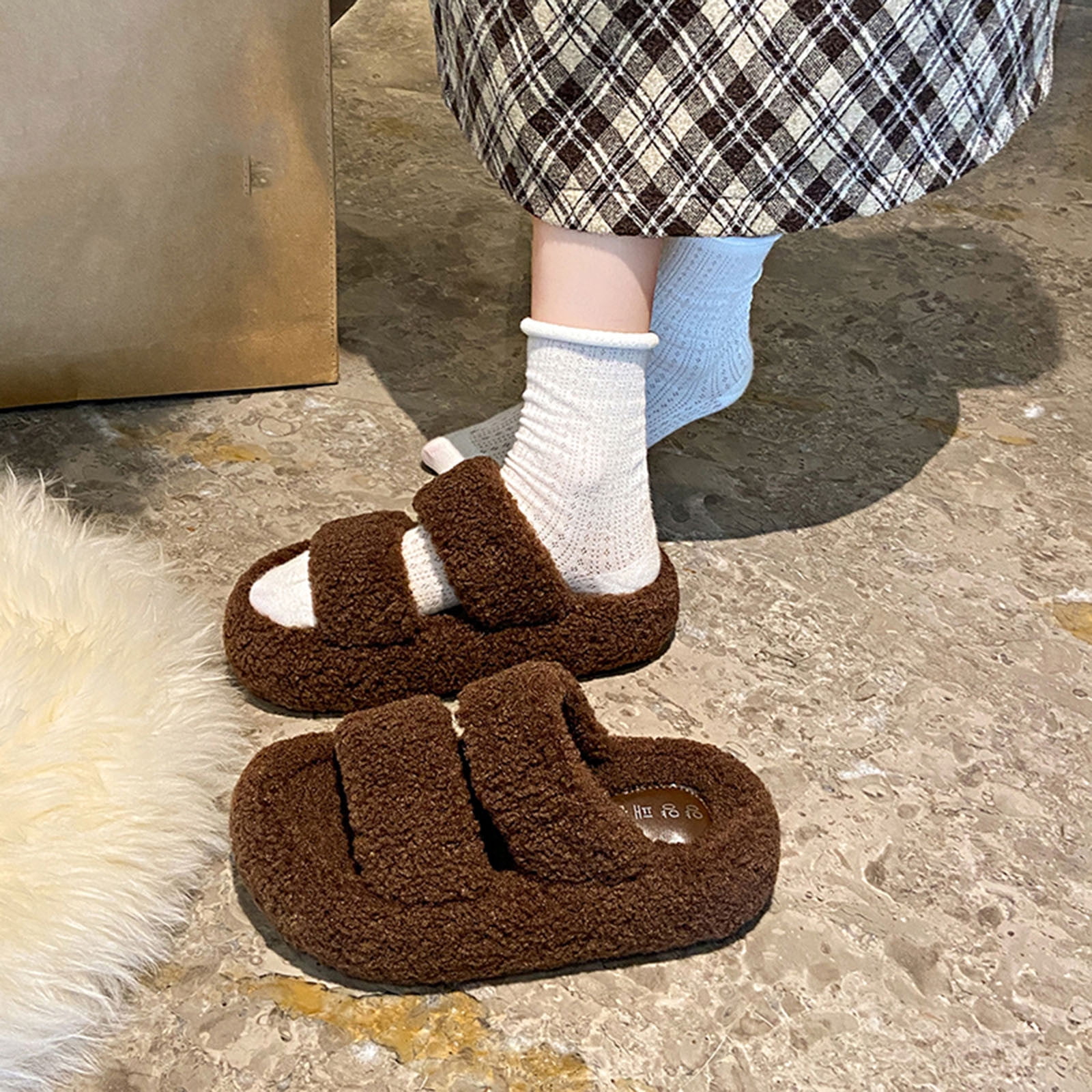 HaoXun Women's Plush Lined Letter Pattern Slippers with Thick Sole ...