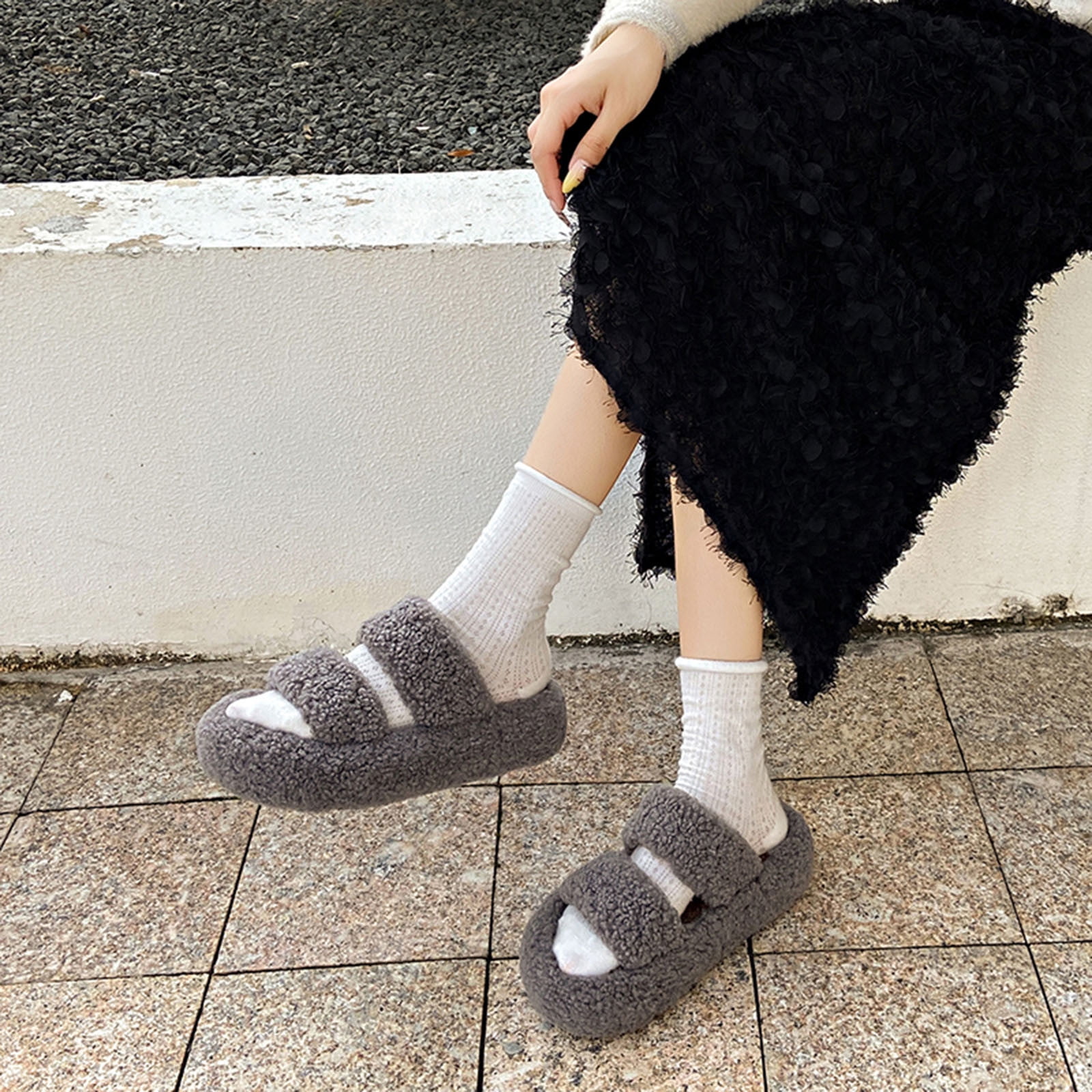 HaoXun Women's Plush Lined Letter Pattern Slippers with Thick Sole ...