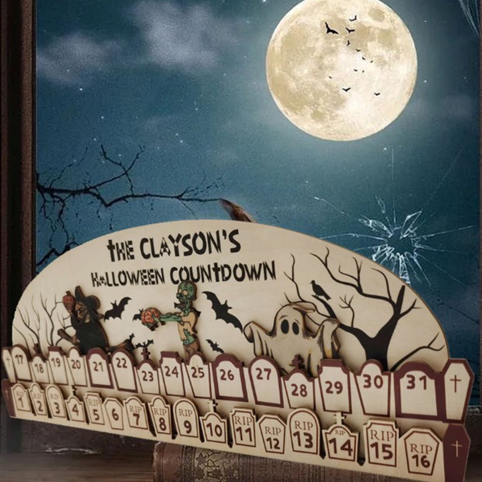 HaoXun Wooden Halloween Advent Calendar 2025: 31 Days Countdown ...