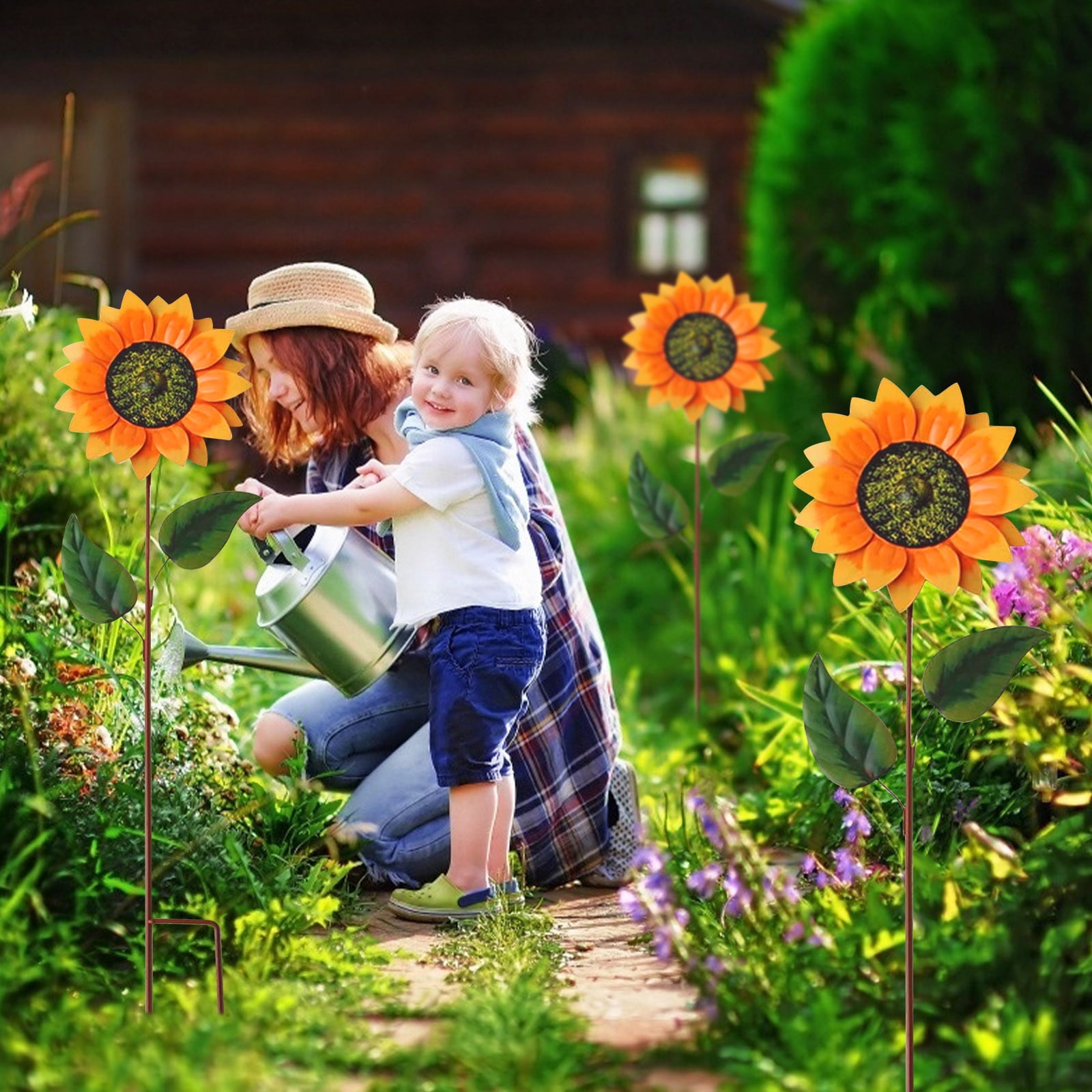 HaoXun Yellow Stainless Steel Sunflower Windmill - Wind-Powered Quiet ...