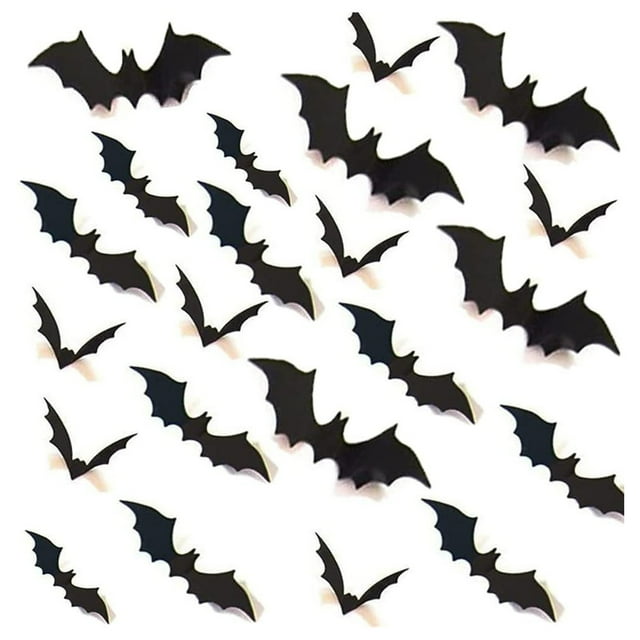 Haobase 24 Pcs DIY Halloween Party Supplies PVC 3D Decoration Scary Bat ...