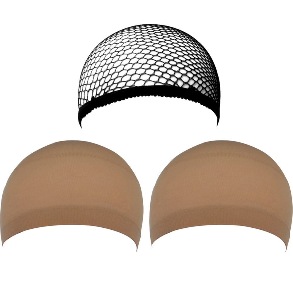 Haobase 3 Pack Nylon Wig Caps - Neutral Nude Beige and Black Mesh ...