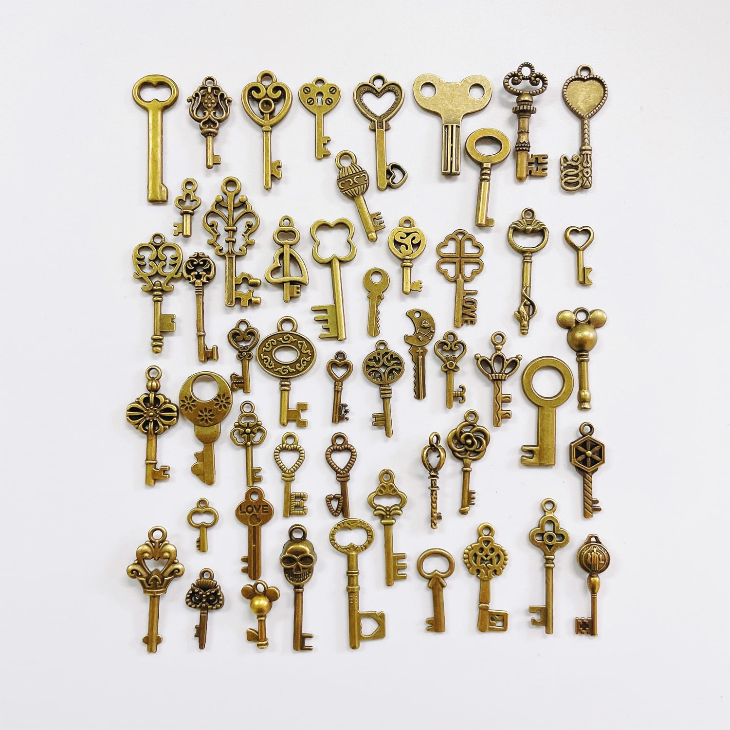 Haobase 50Pcs Mix Antique Bronze Keys Pendant Assorted Antique Vintage ...