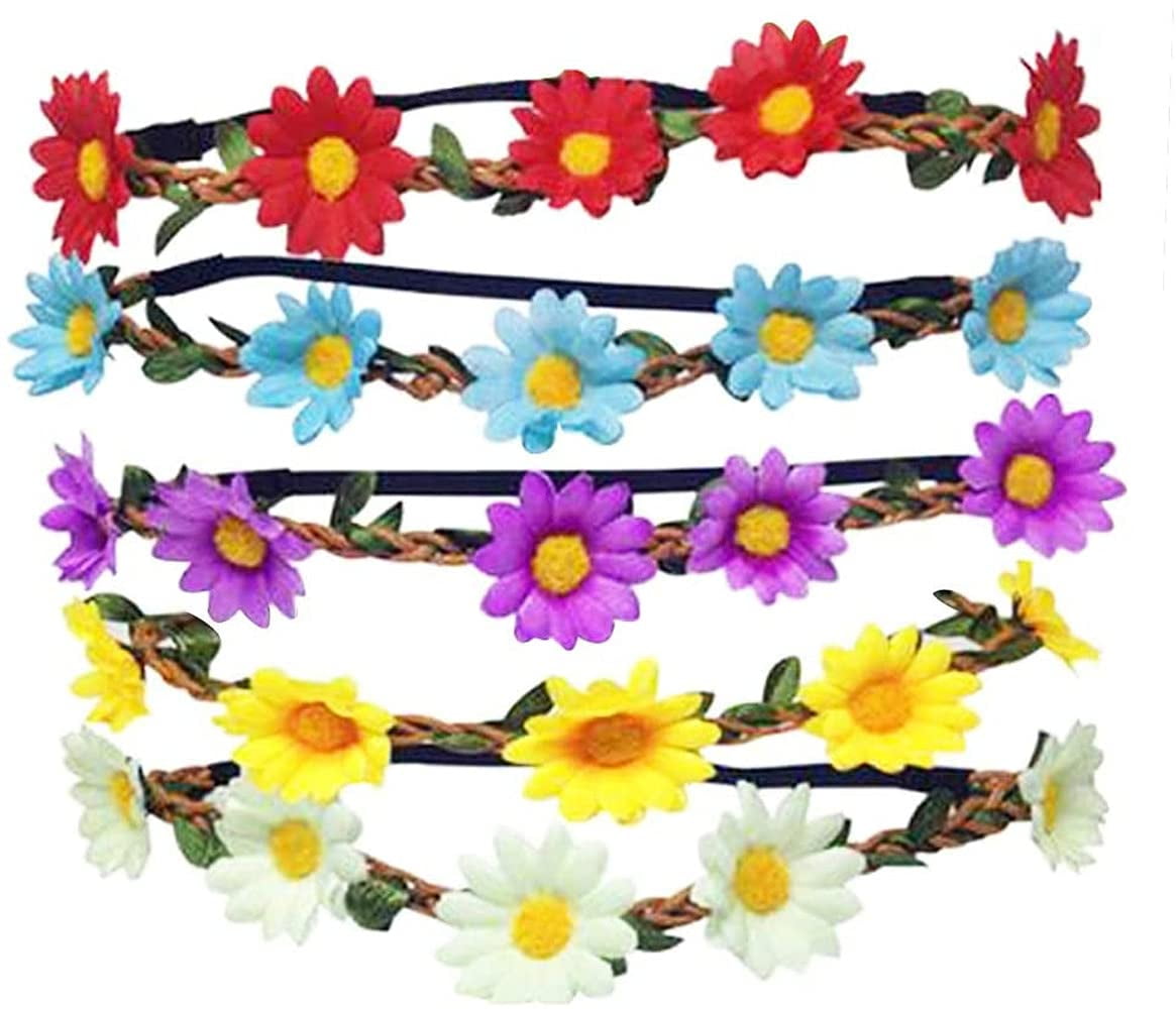 YANGUGU Floral Headbands, Daisy Elastic Hair Bands, 5 Colors, for ...