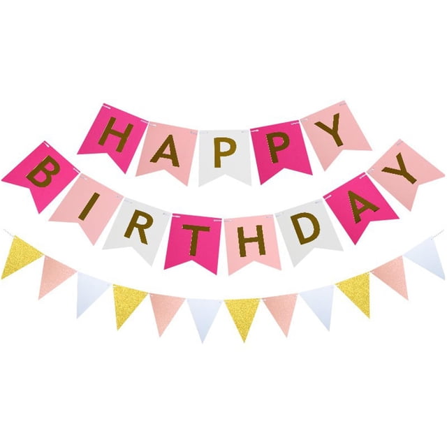 Haobase Happy Birthday Banner Triangle Flags Banner Happy Birthday Sign ...