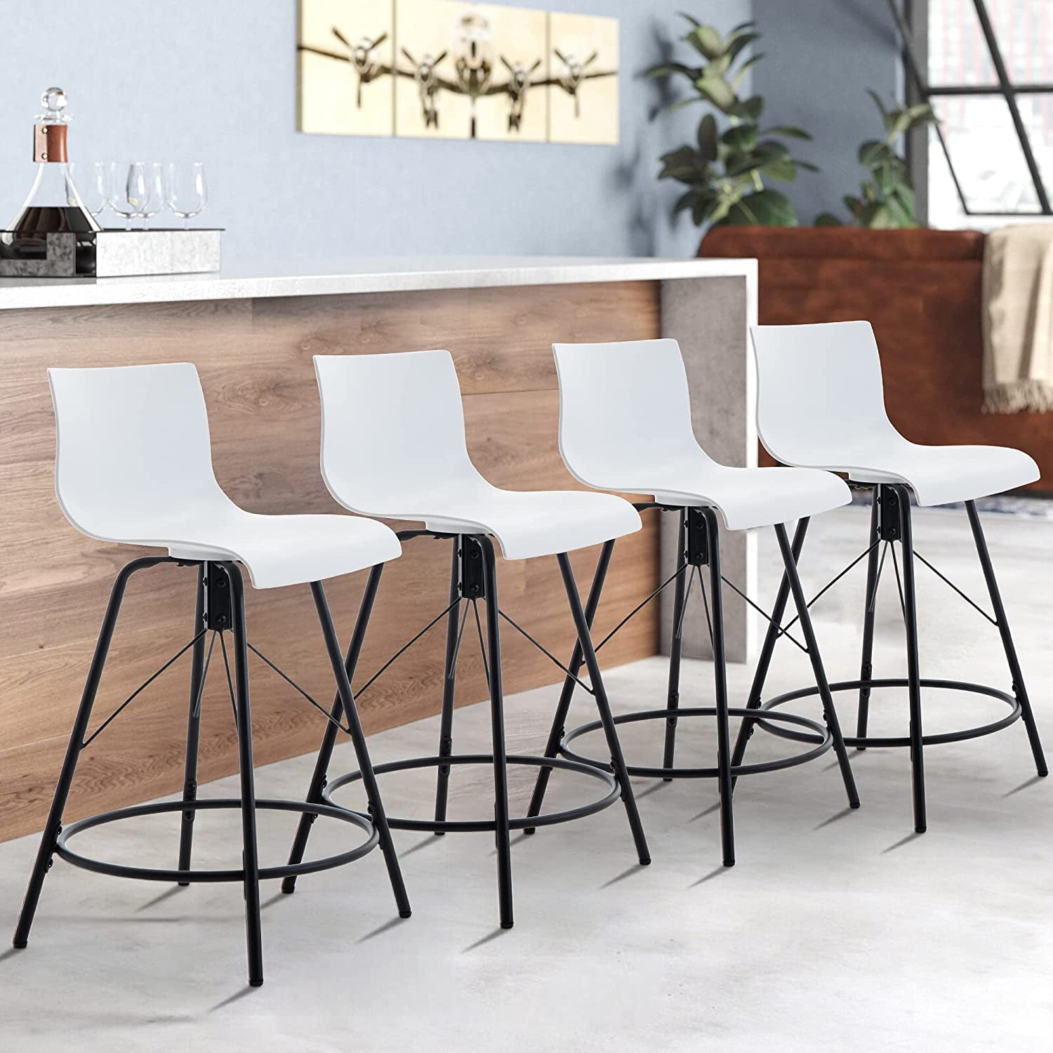 Haobo Metal Bar Stools, Counter Stools Chairs Plastic Seat Swivel ...