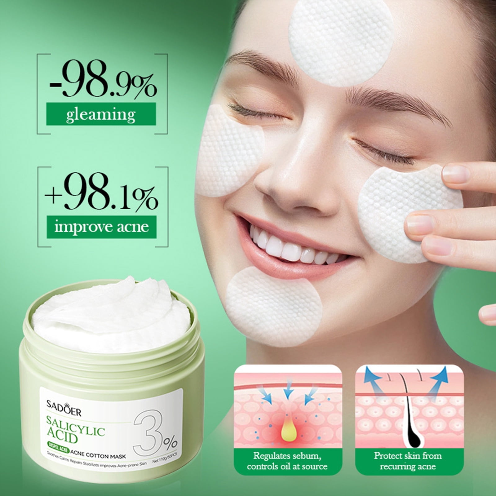 Haobuy 3% Salicylic Acid Face Pads, Face Exfoliator Pad For Acne Prone ...