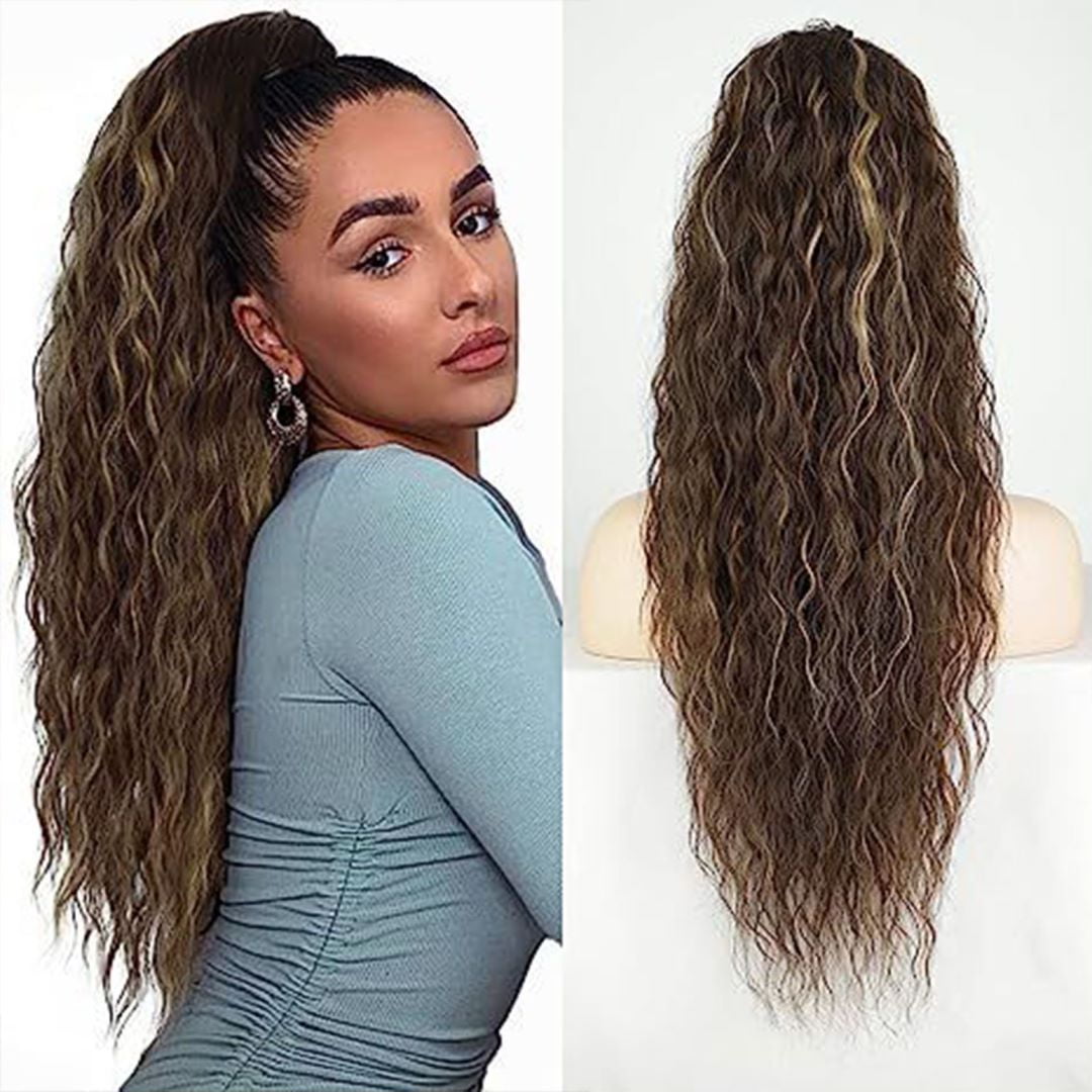 Haobuy Curly Ponytail Extension, Drawstring Ponytail Synthetic Clip ...