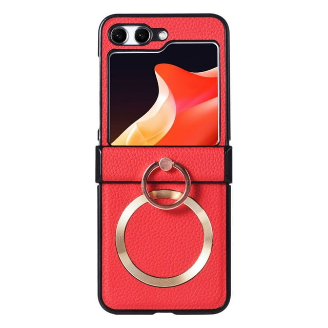 Haobuy Leather Case For Samsung Galaxy Z Flip 5 With Ring Magnetic