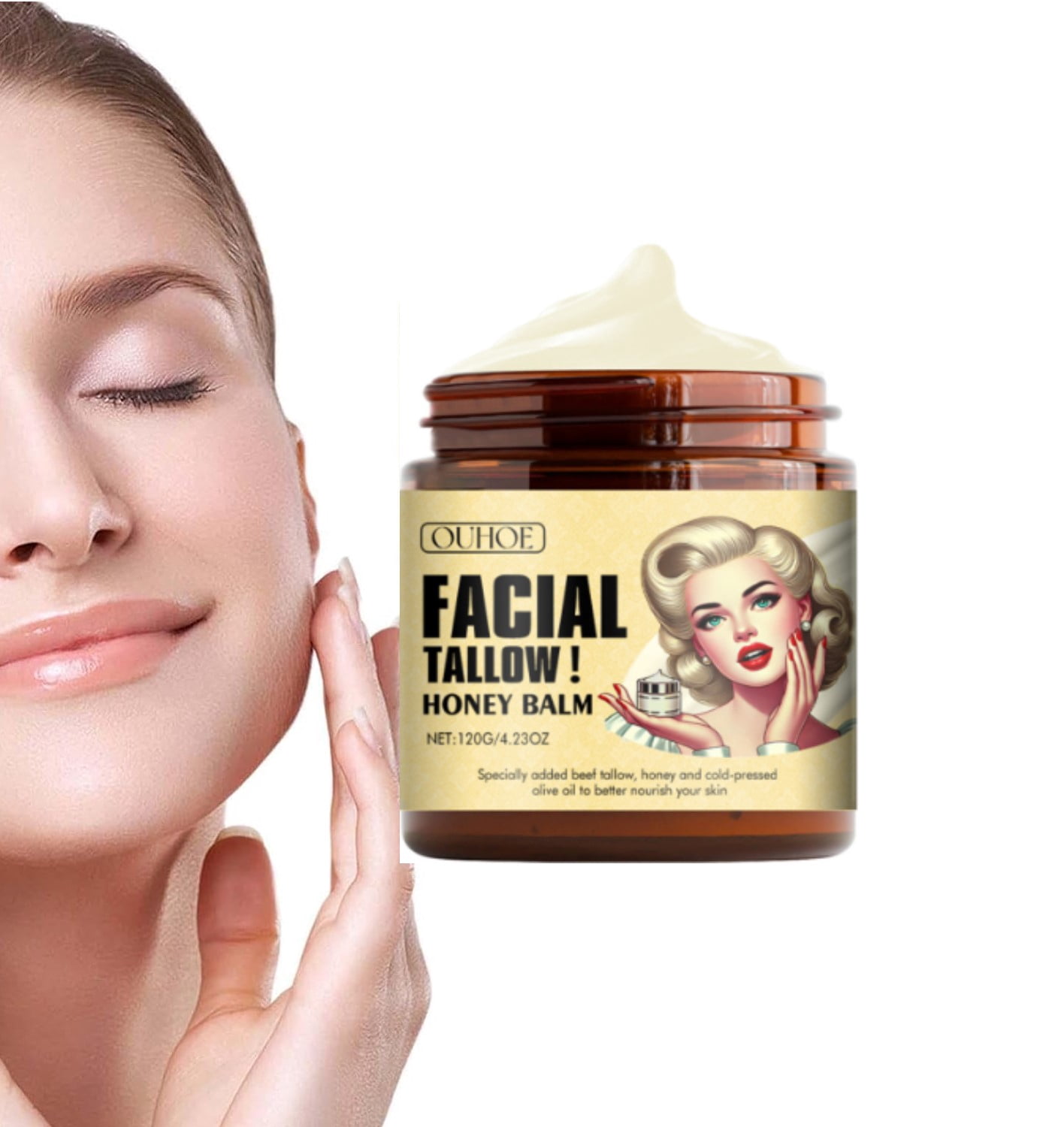 Haobuy Whipped Beef Tallow and Honey Balm, Grass Fed Finished Face ...