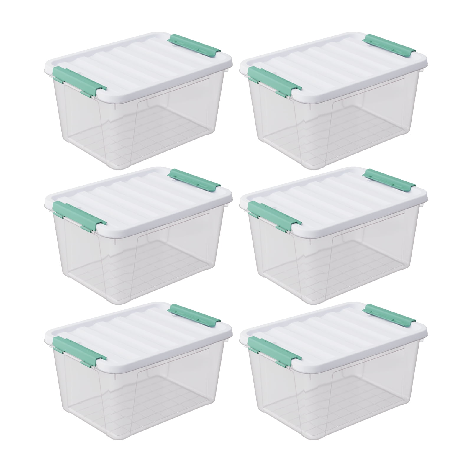 Haodehen 6-Pack Plastic Storage Latches Box with Lid, 20 Quart Clear ...