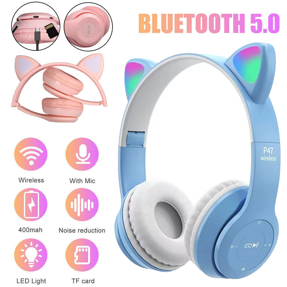 Haokaini Kids Headphones, Cat Ear Wireless Headphones, LED Light Up ...