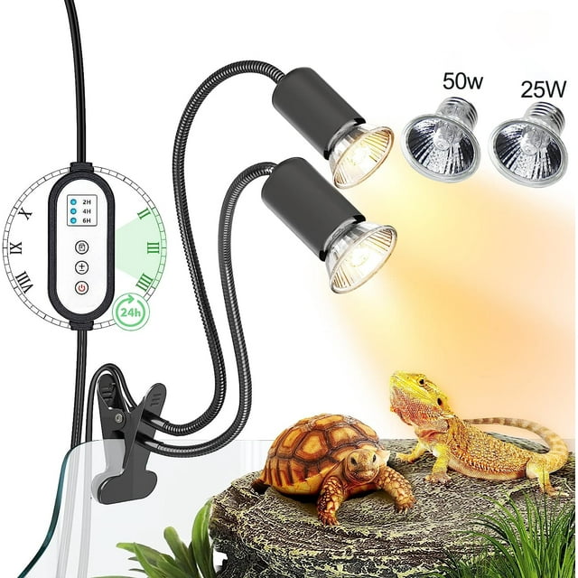 Haokaini Reptile Heat Lamp, Dual-UVA UVB, 360° Dimmable, for Turtle Tank, Bearded Dragon, Lizard ...