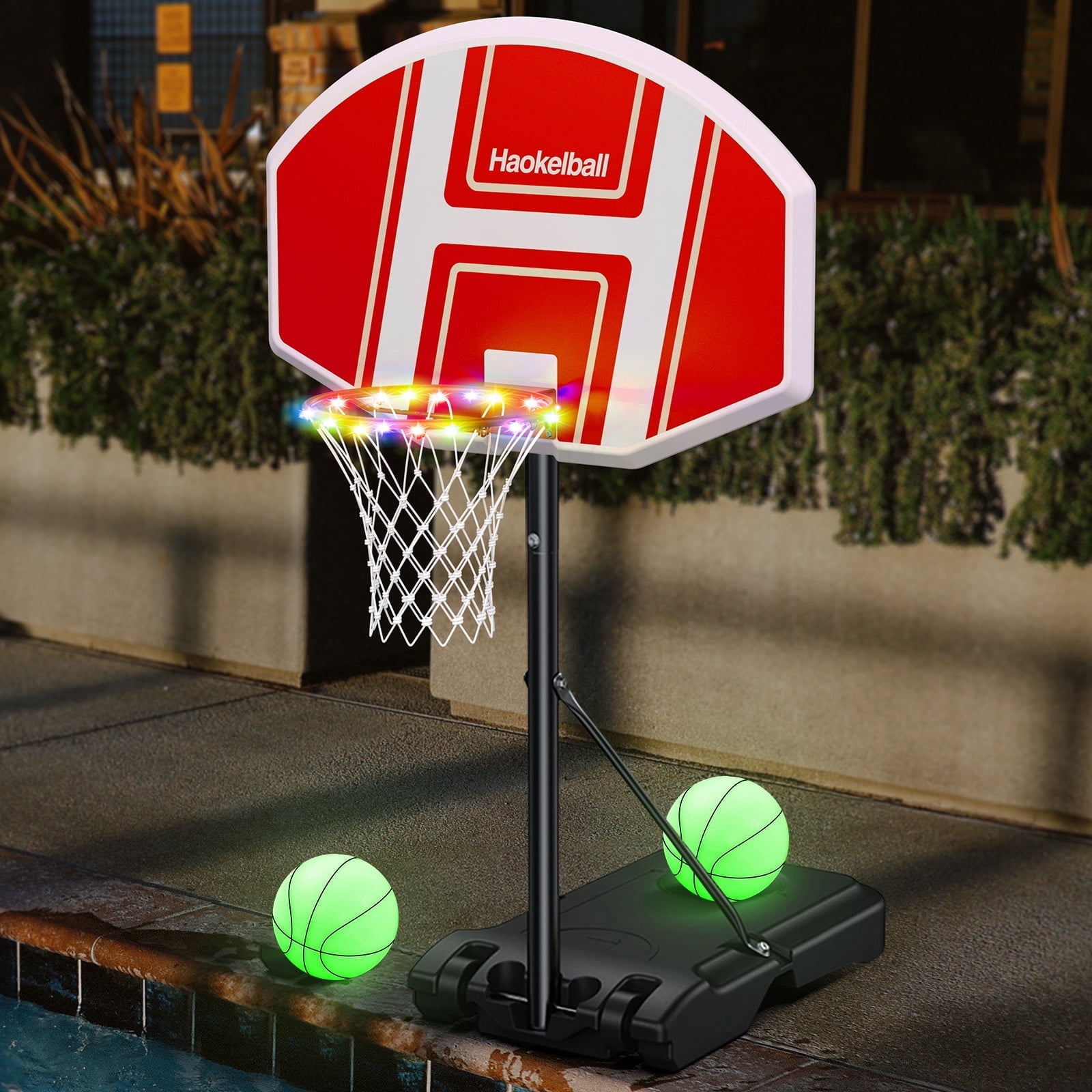 Haokelball Outdoor Poolside Water Basketball Hoop with Light Adjustable ...