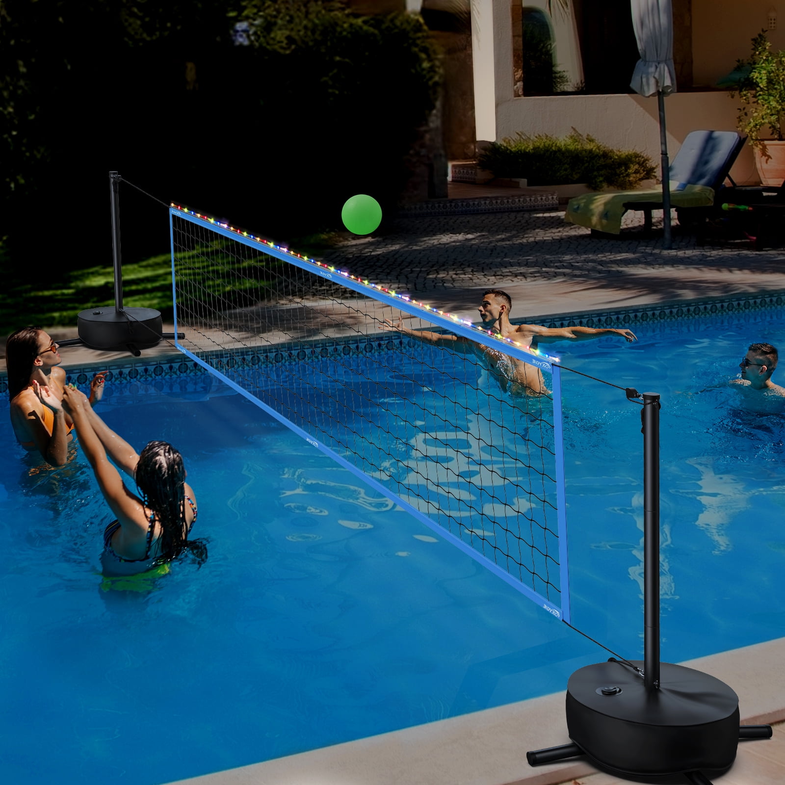 Haokelball Pool Volleyball Net Set with LED Lights & Weighted Base, 15 ...