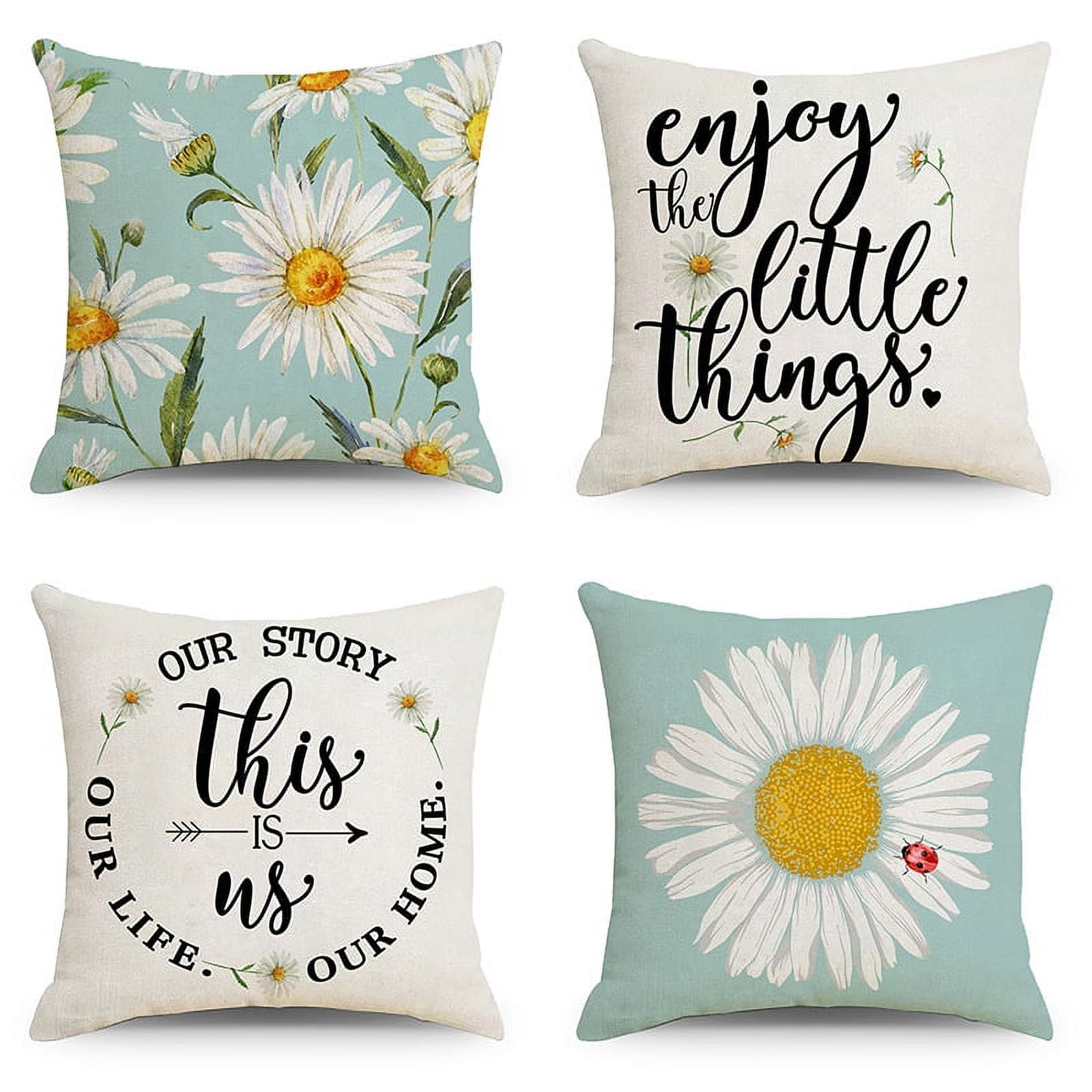 Haomacro Spring Pillow Covers 18x18 Inch Set of 4, Farmhouse Spring ...
