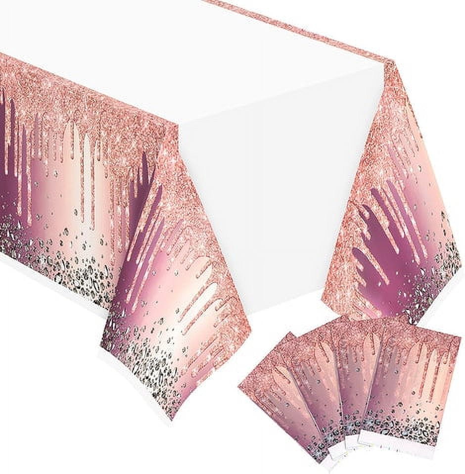 Haooryx 4-Pack Rose Gold Plastic Tablecloths, Disposable Confetti Cover ...
