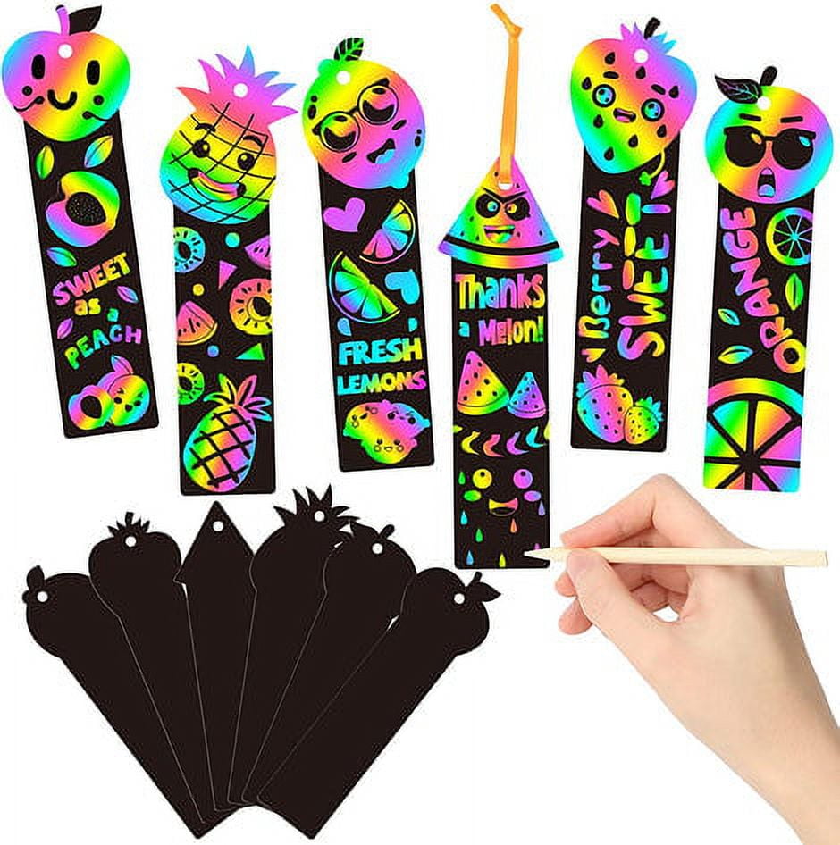 Haooryx 60Pcs Fruits Scratch Rainbow Bookmarks, 6 Style Hawaii Tropical ...